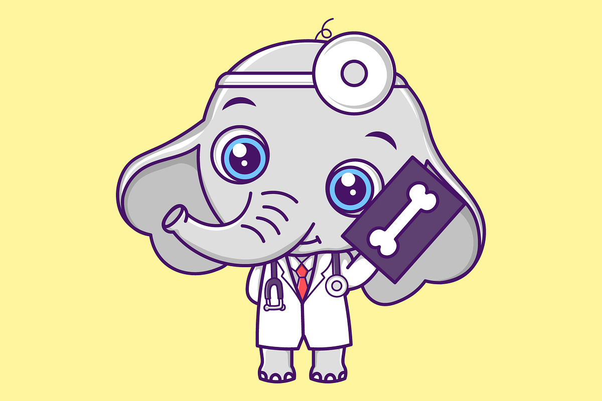 Cute Elephant Doctor Cartoon, an Animal Illustration by Nocte Studio