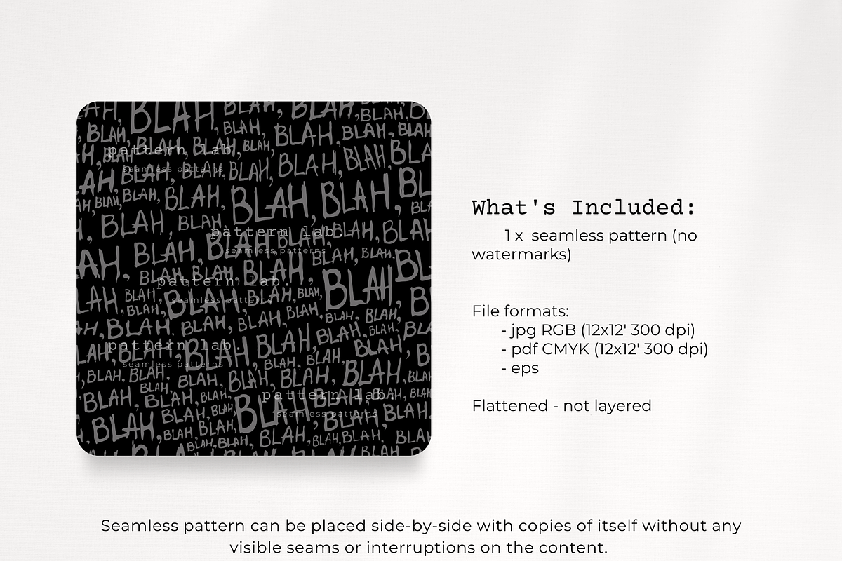 Blah Blah Seamless Pattern pdf jpg, a Pattern Graphic by PatternLab. | Creative Market