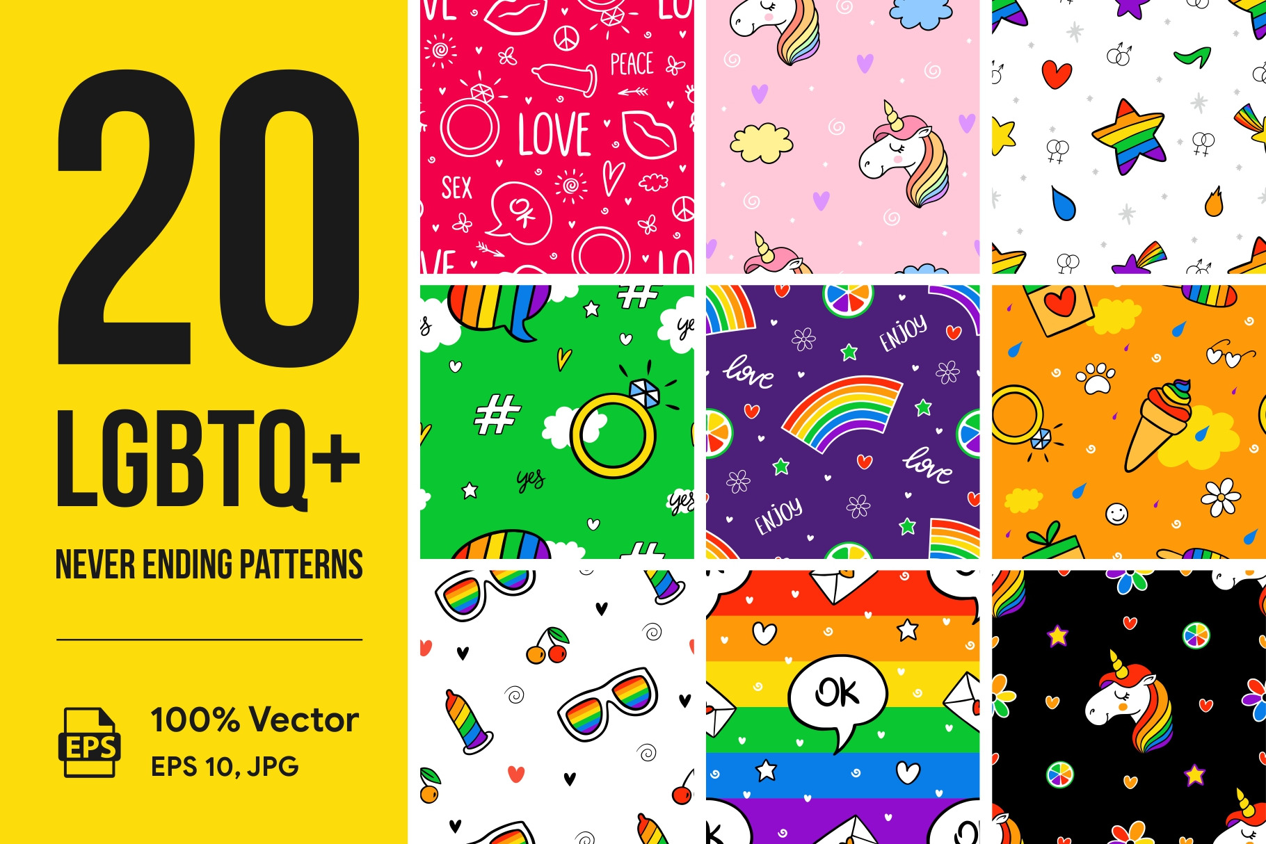 20 LGBTQIA+ Never Ending Patterns, a Pattern Graphic by karetniy