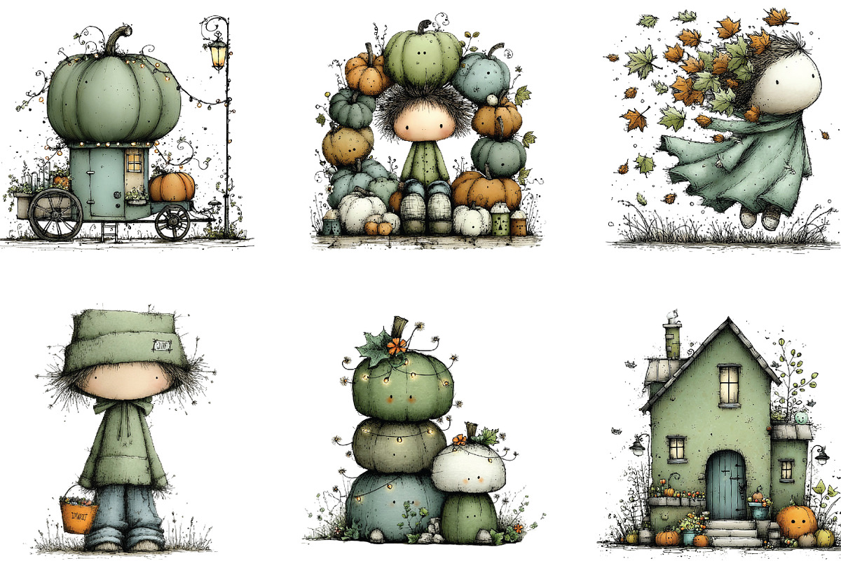 Whimsical Halloween Fall Clipart, an Illustration by CraftArtStudio