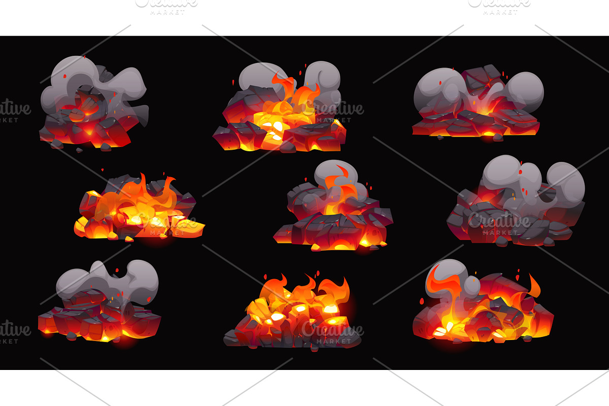 Fireplace charcoal, fire flames, an Object Illustration by Vector Tradition