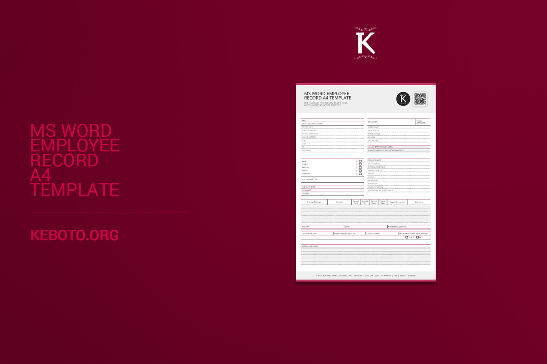 MS Word Employee Record A4 Template, a Templates & Theme by Keboto