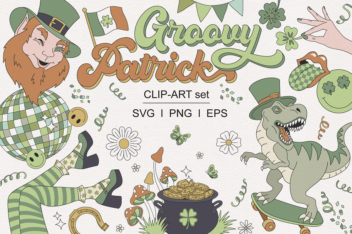 Retro Groovy Hippie St Patrick Day, an Illustration by @olga.angelloz