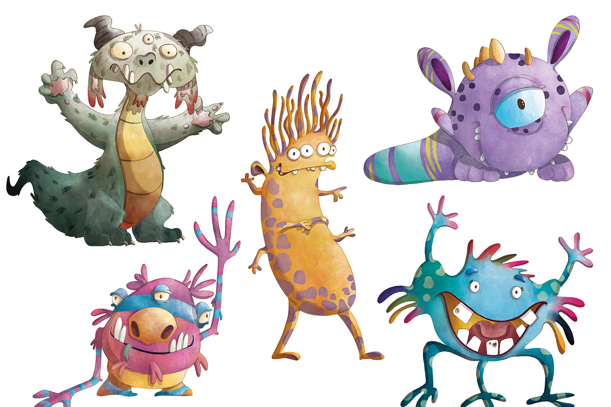 Cute monsters | watercolor clipart set | Creative Market