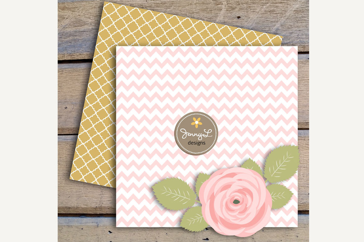 Gold and Blush Pink Digital Paper, a Pattern Graphic by JennyL Designs