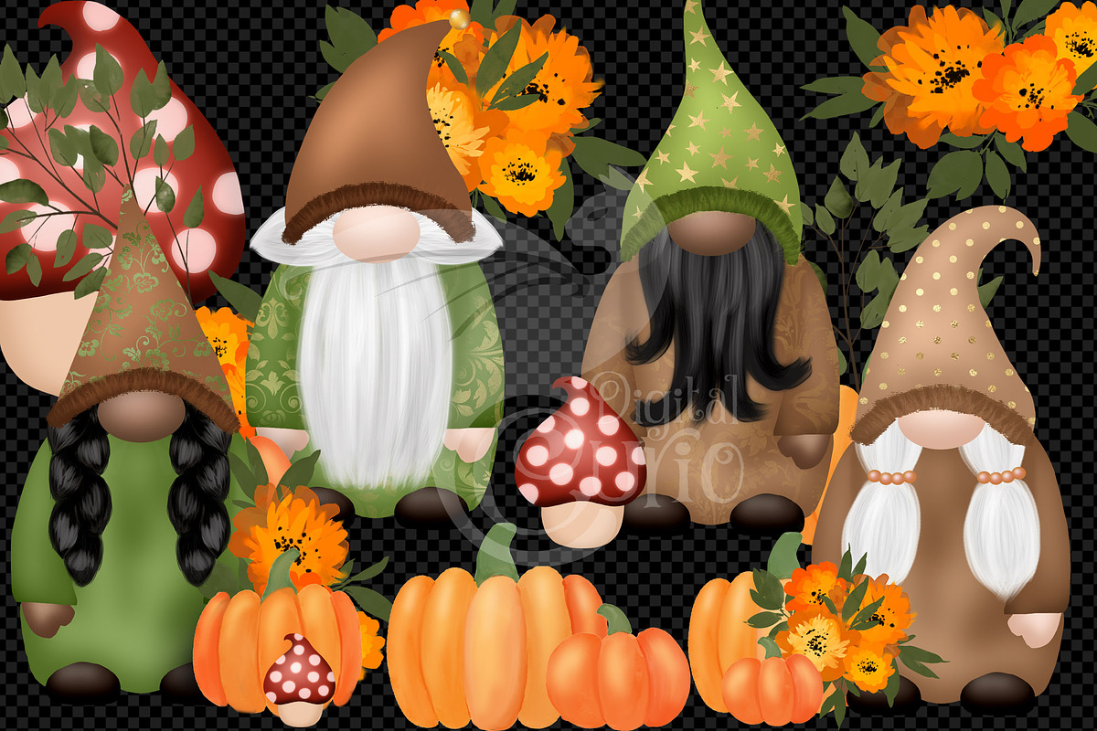 Autumn Gnomes Clipart, an Illustration by Digital Curio
