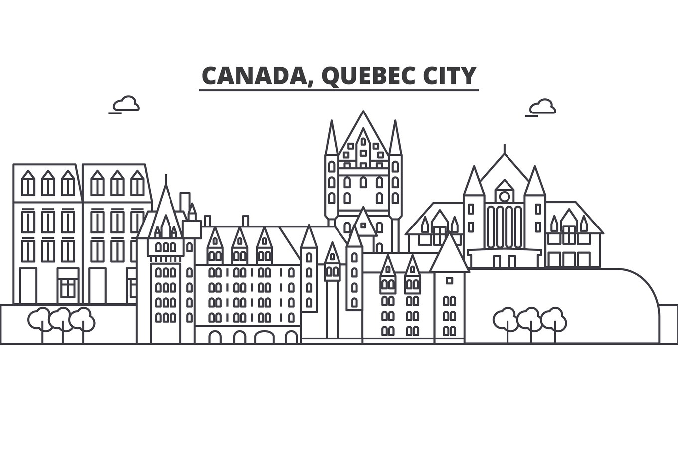 Canada, Quebec City architecture line skyline illustration. Linear ...