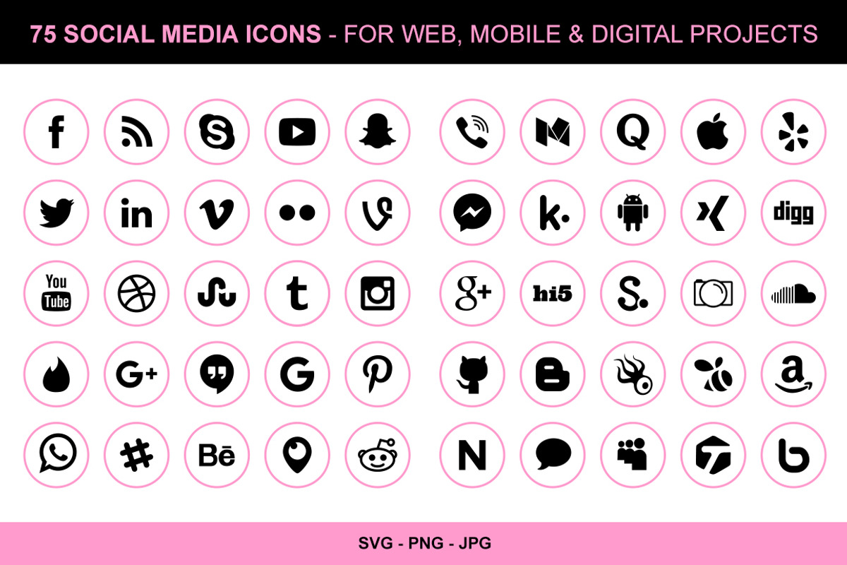 75 Pink Social Media Icons, an Outline Icon by Designs By Alfredo