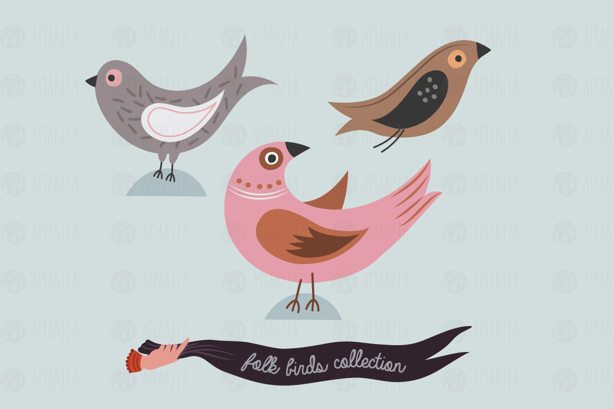 Folk birds, an Animal Illustration by AmakitaGraphic
