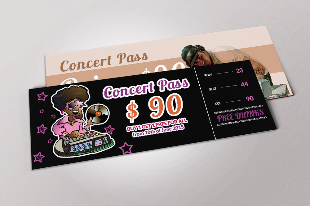 4 Music & Concert Tickets / Pass, an Invitation Template by Psd Templates