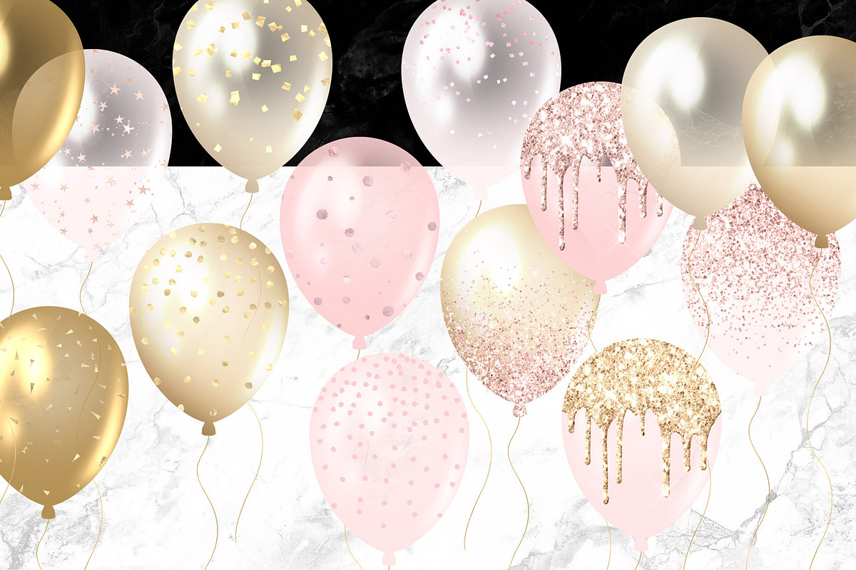 Blush and Gold Balloons Clipart, an Illustration by Digital Curio