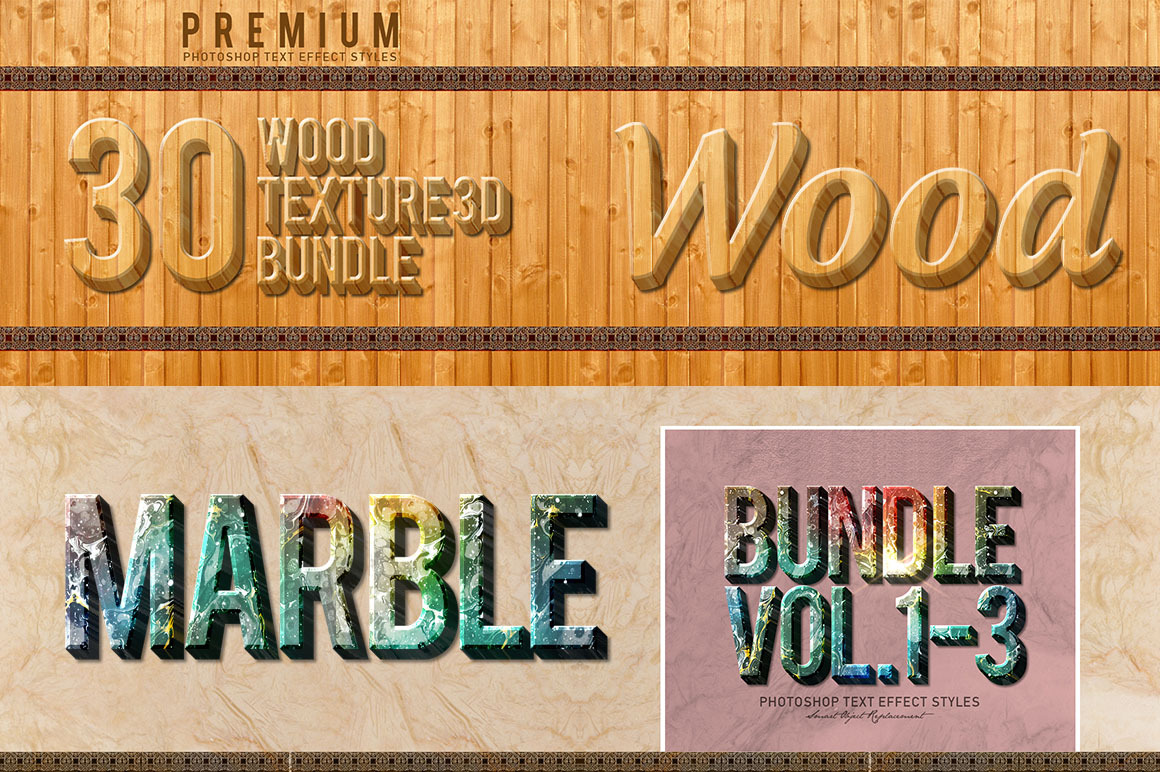 60 Styles Font Wood&Marble, a Layer Style Add-On by TrulyART Type