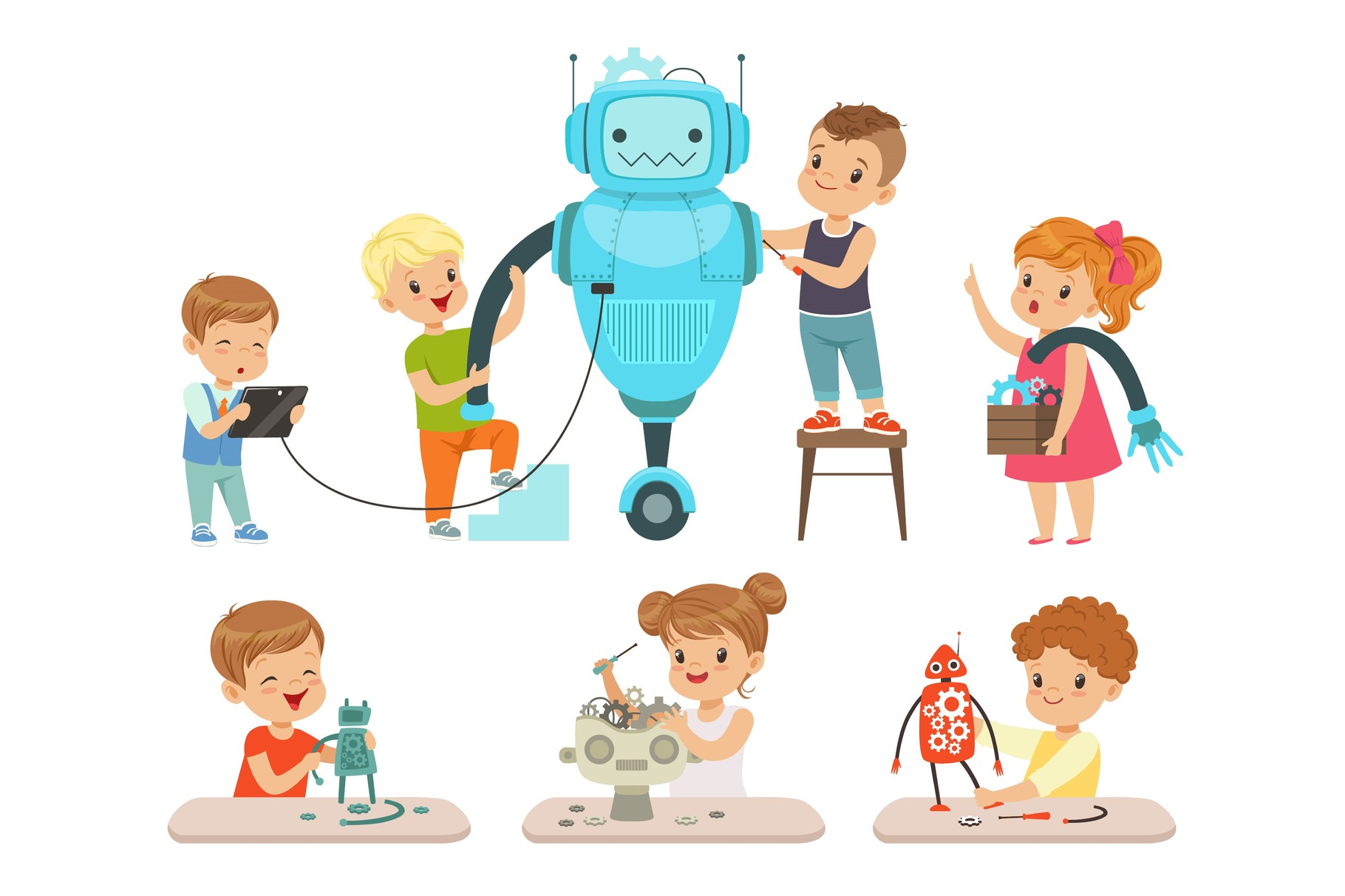 Cute little kids programming and, an Object Graphic by TopVectors