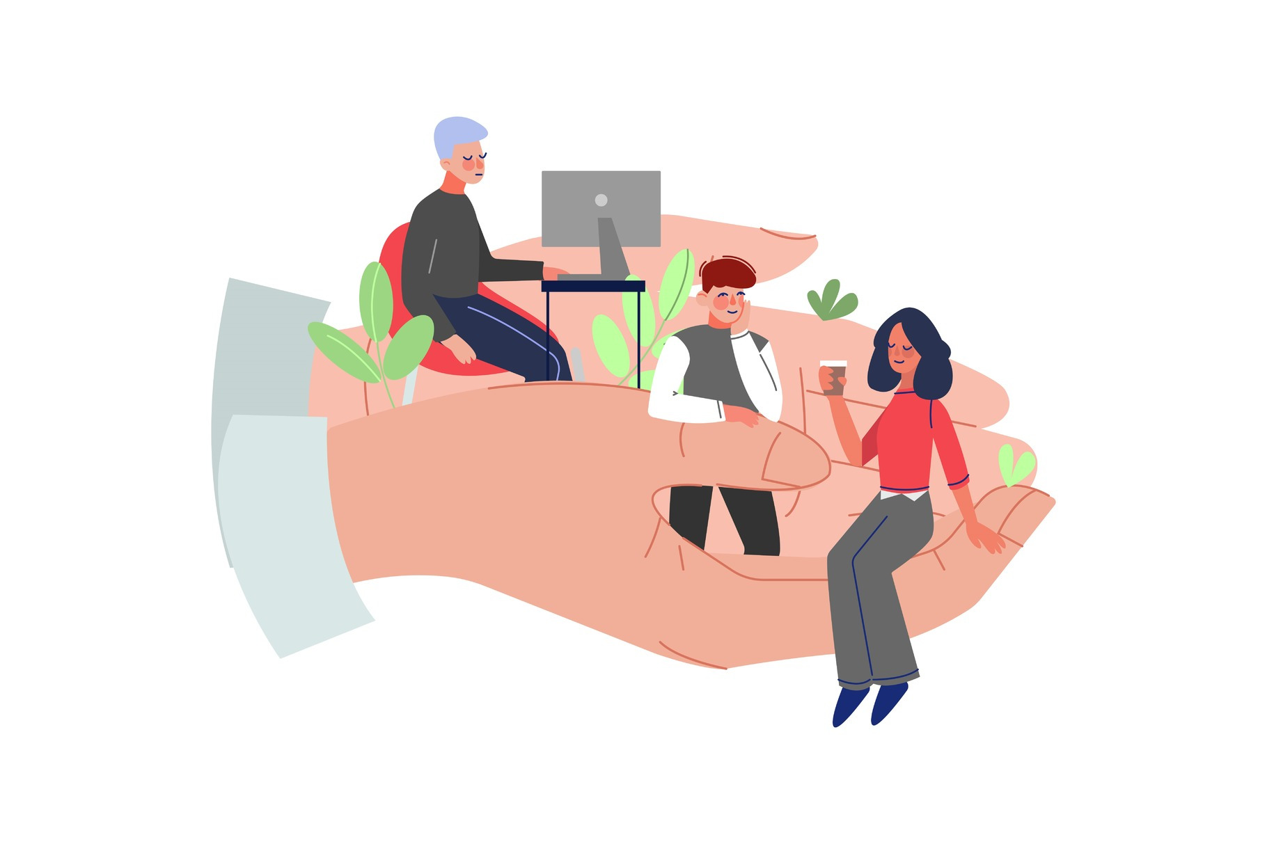Giant Human Hands with Employees, a Person Illustration by TopVectors