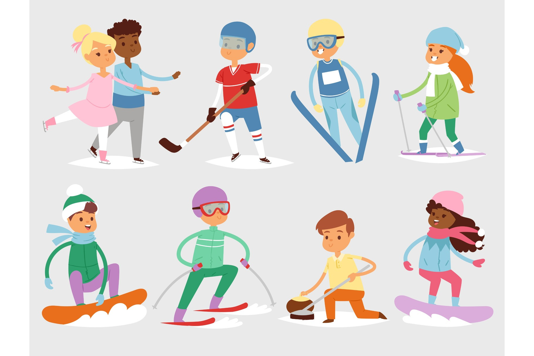 Winter vector sport kids games cute cartoon children fun cold child ...