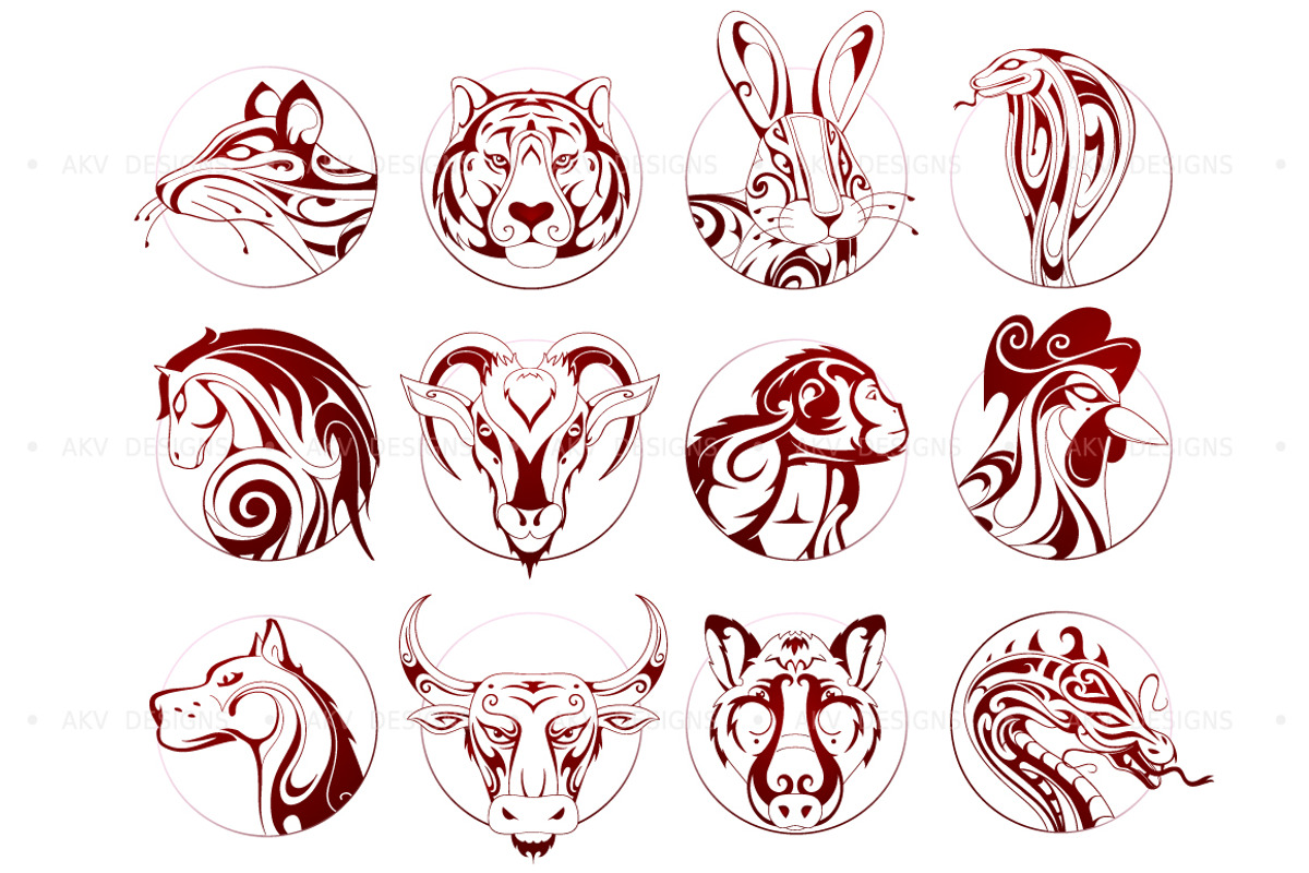 Chinese zodiac animal signs, an Animal Illustration by AKV Designs