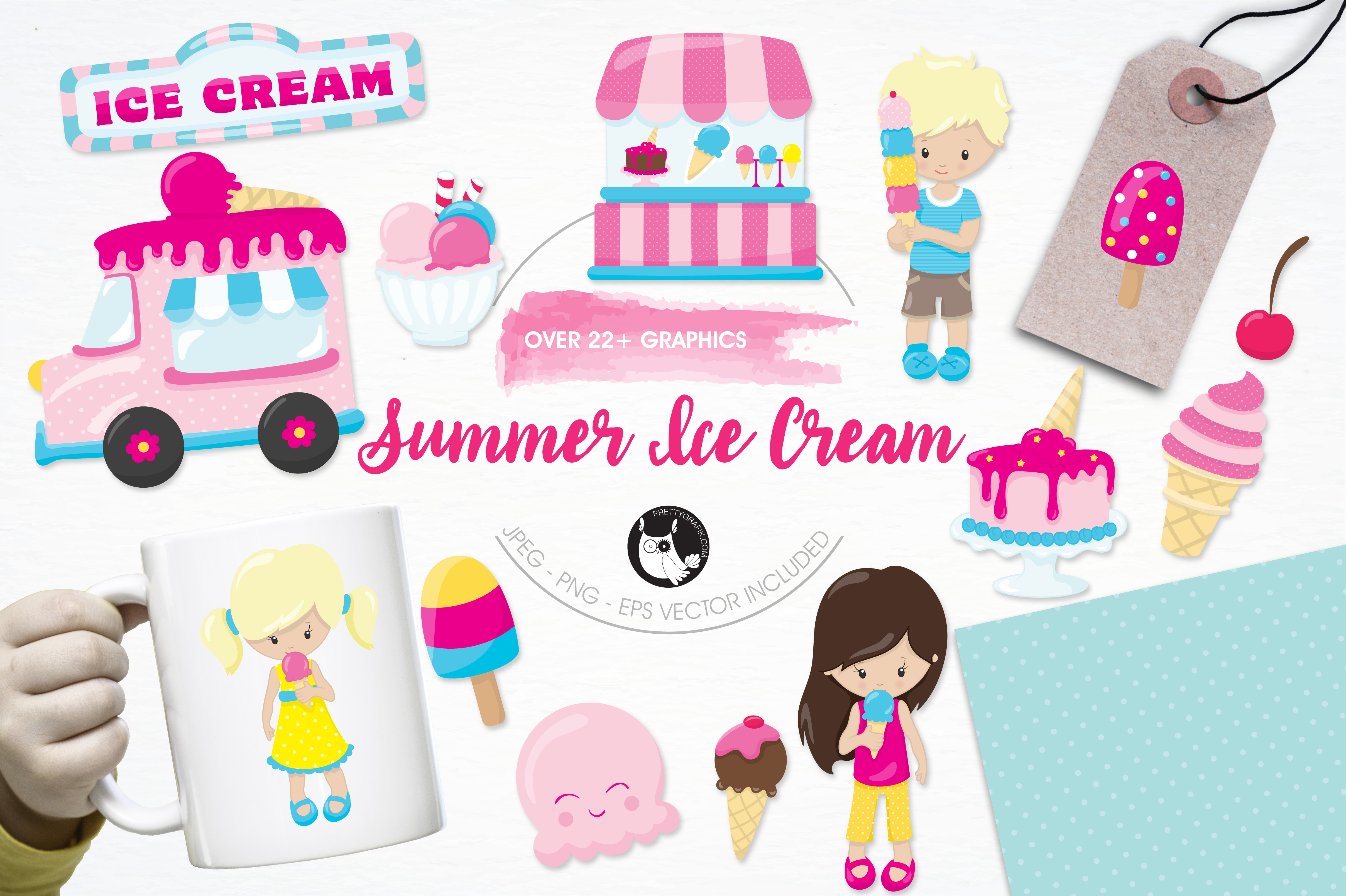 Summer ice cream illustration pack, an Illustration by PrettyBundles