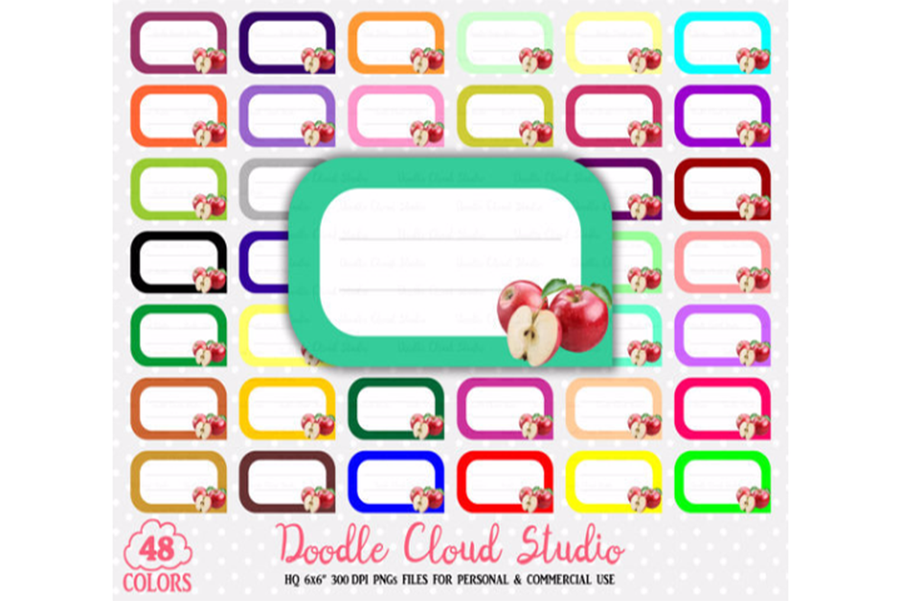 48 Colorful Apple Labels Clipart, an Illustration by Doodle Cloud Studio
