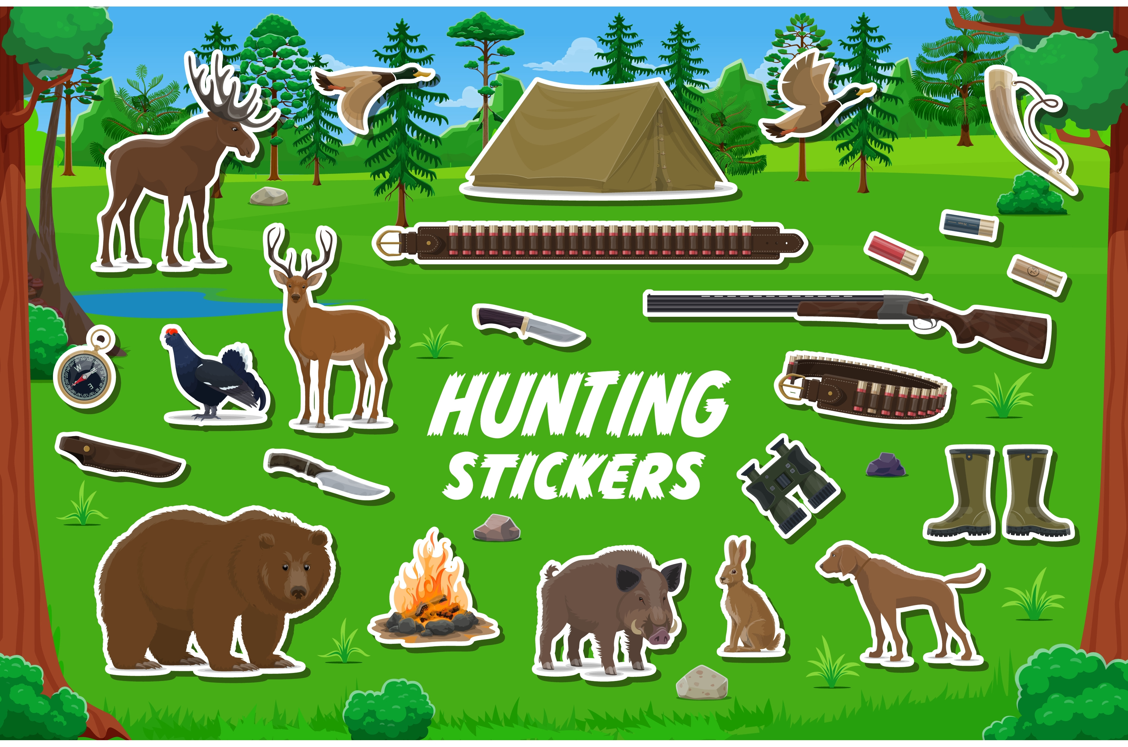 Hunting sport stickers, animals, a Sport Illustration by Vector Tradition
