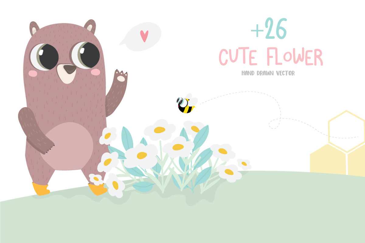 CUTE Flower with Animals desingSet, an Animal Illustration by MooBeer ...