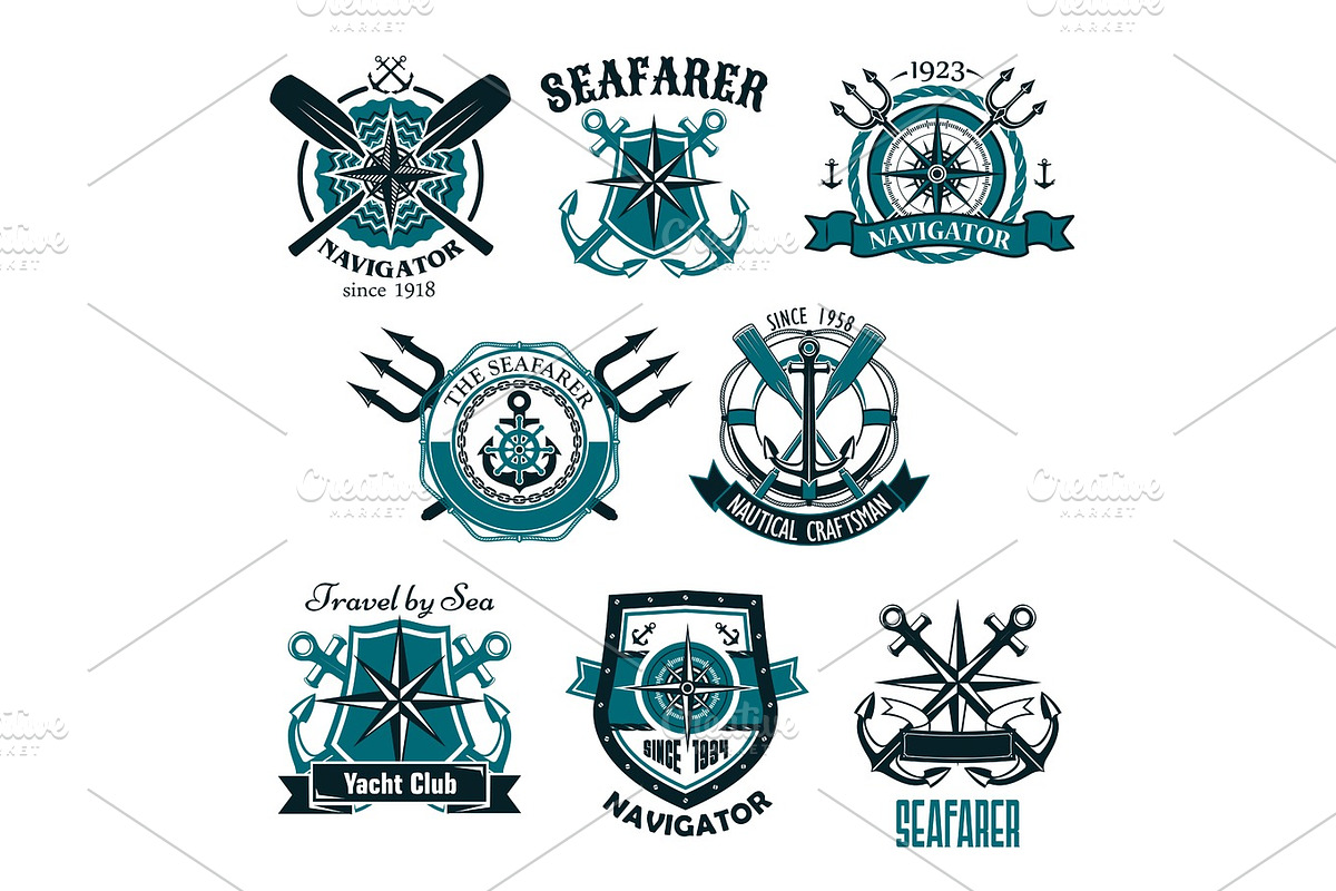 Nautical heraldic vector icons of marine seafarer, an Illustration by ...