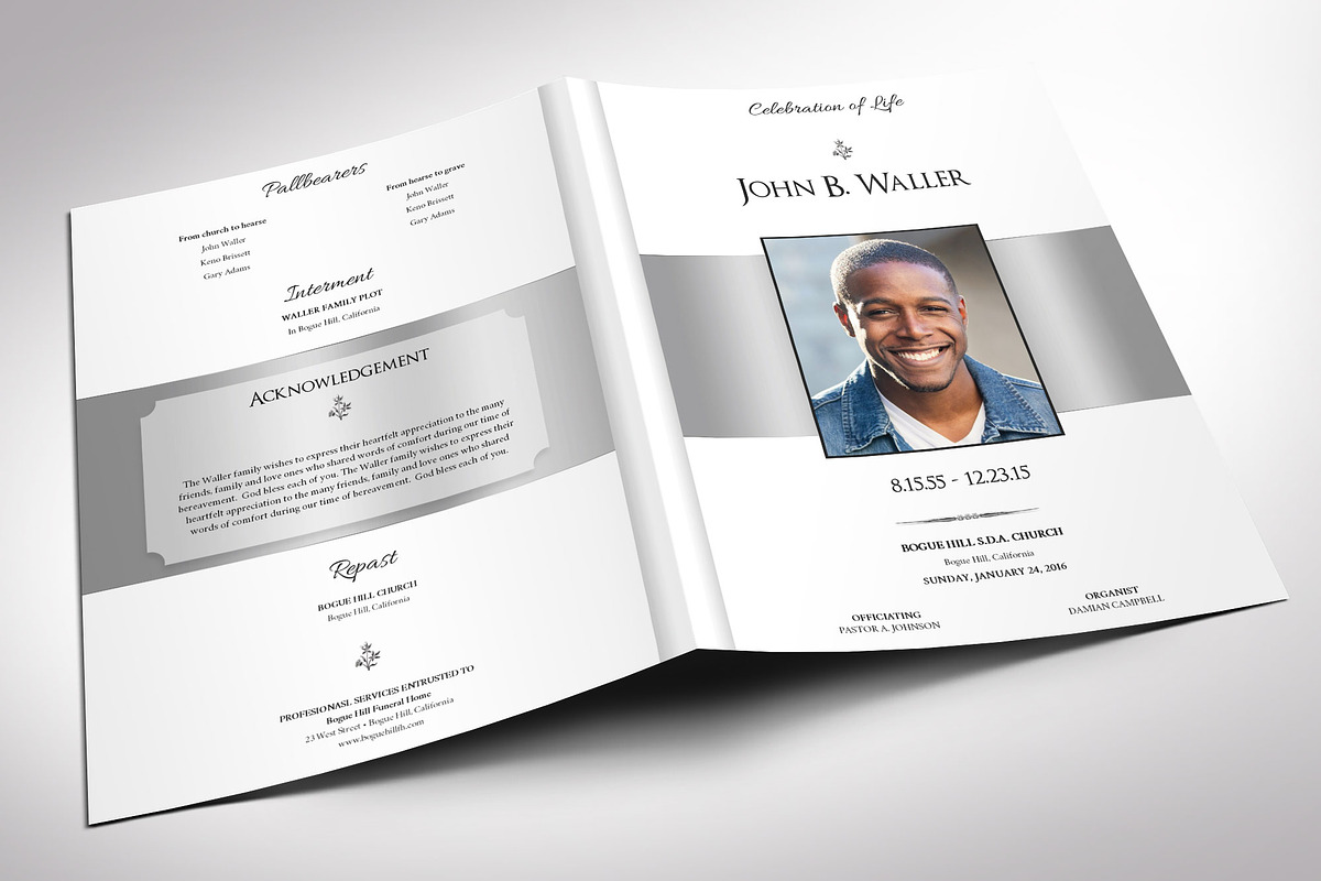 White Silver Funeral Program Tabloid