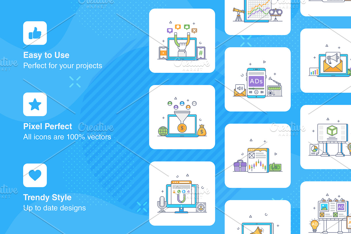Business Marketing Flat Outline Vector