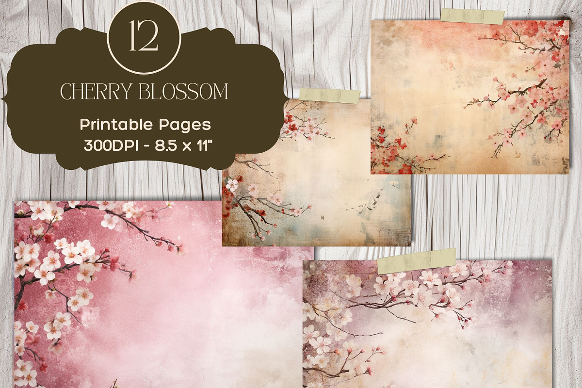 Cherry Blossoms Printable Papers, a Decorative Illustration by ...