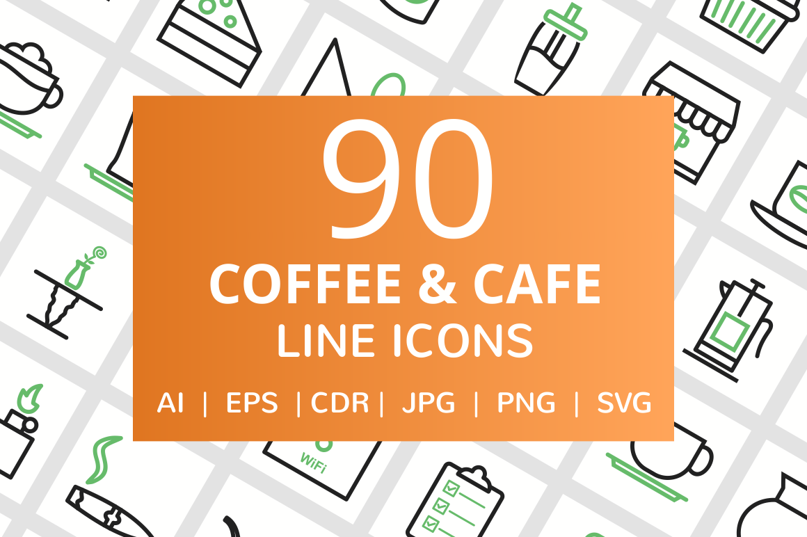 90 Coffee & Cafe Line Icons, an Outline Icon by IconBunny