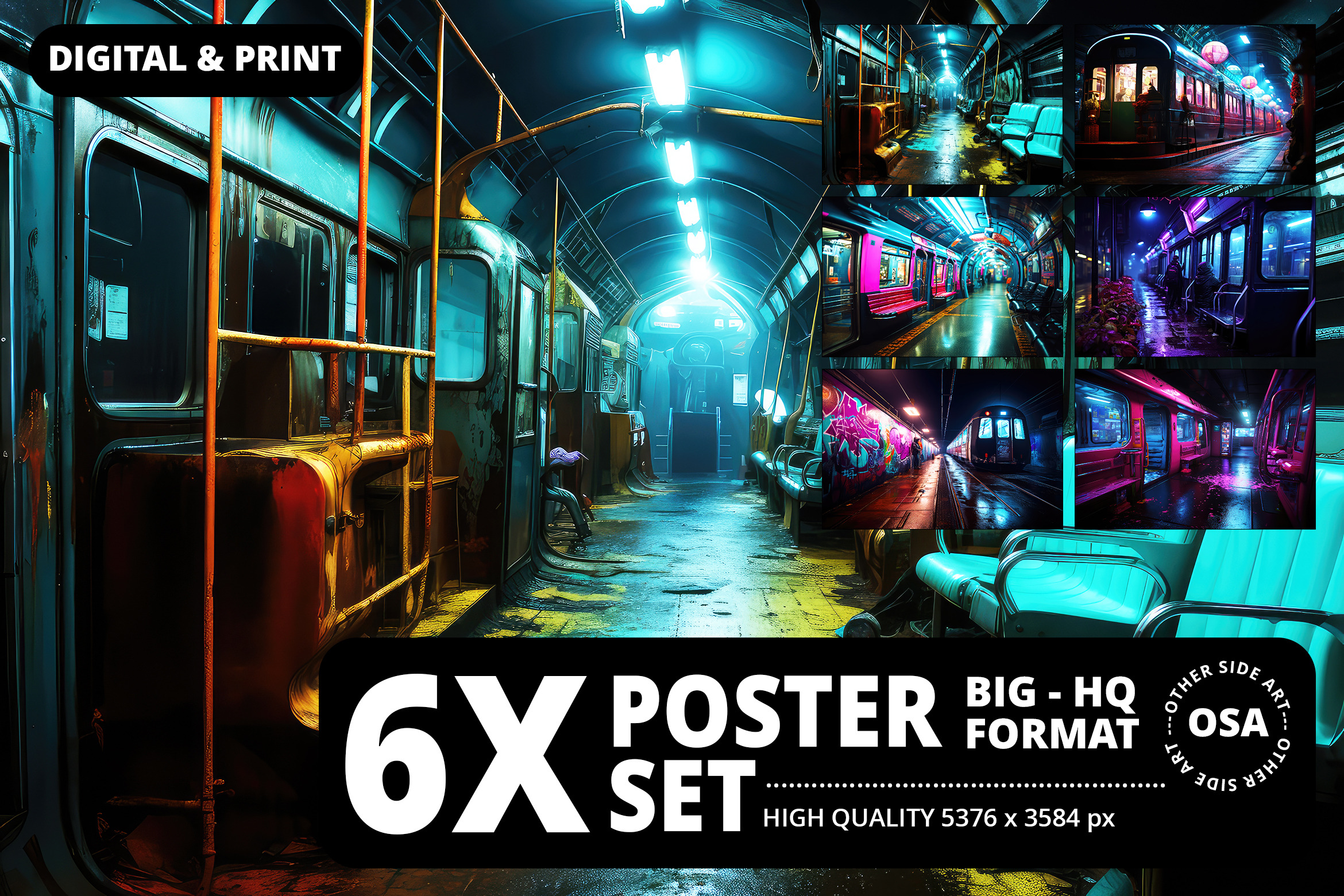 Cyberpunk Neon Metro Illustration | Background Graphics ~ Creative Market