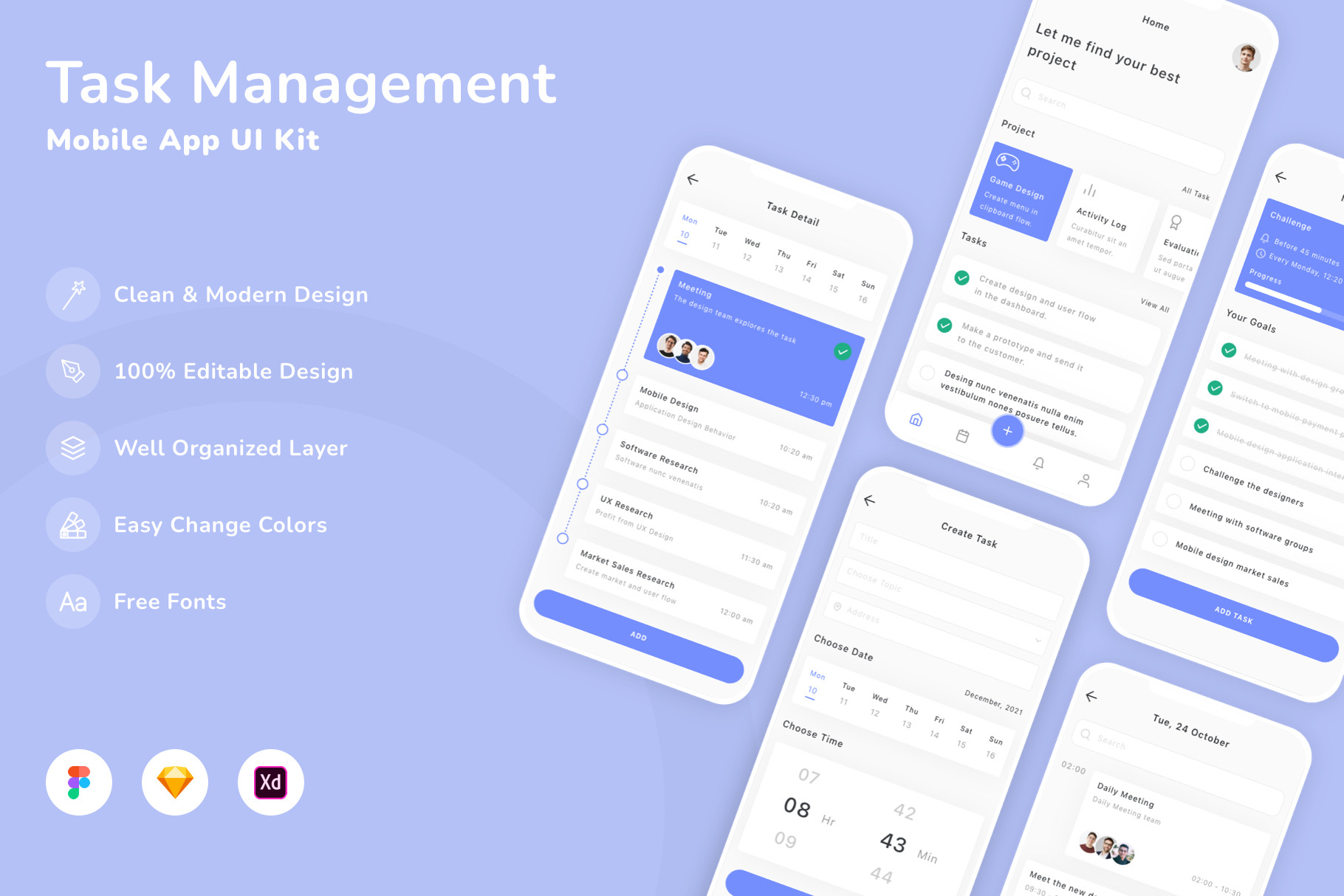 Task Management Mobile App UI Kit | UI Kits and Libraries ~ Creative Market