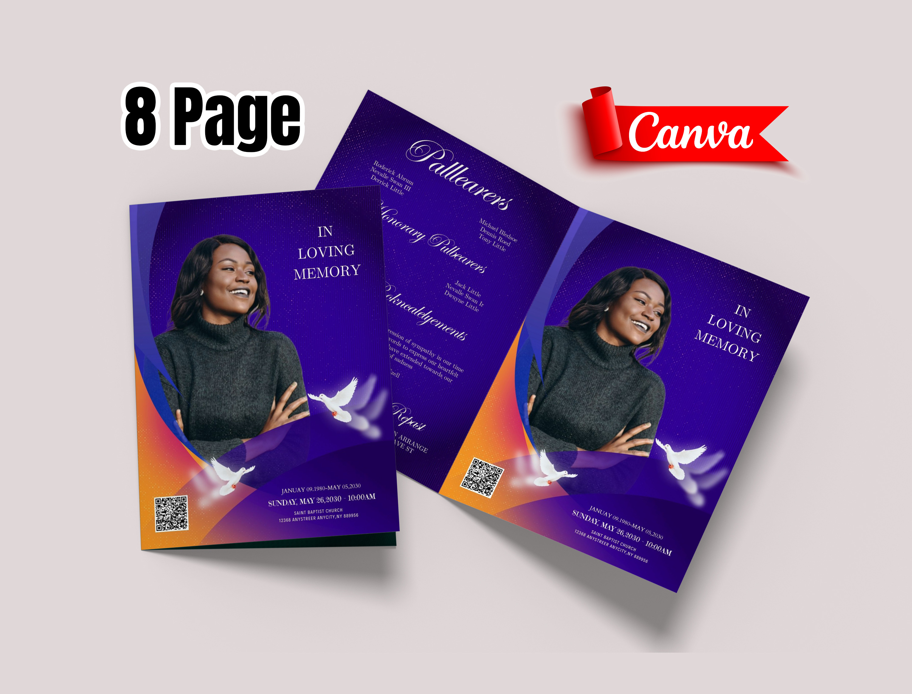 8 Page Funeral Booklet Template | Templates & Themes ~ Creative Market