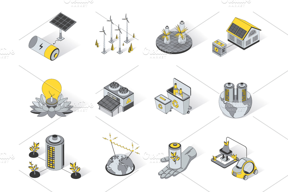 Ecological Energy Isometric Icons, an Outline Icon by alexdndz