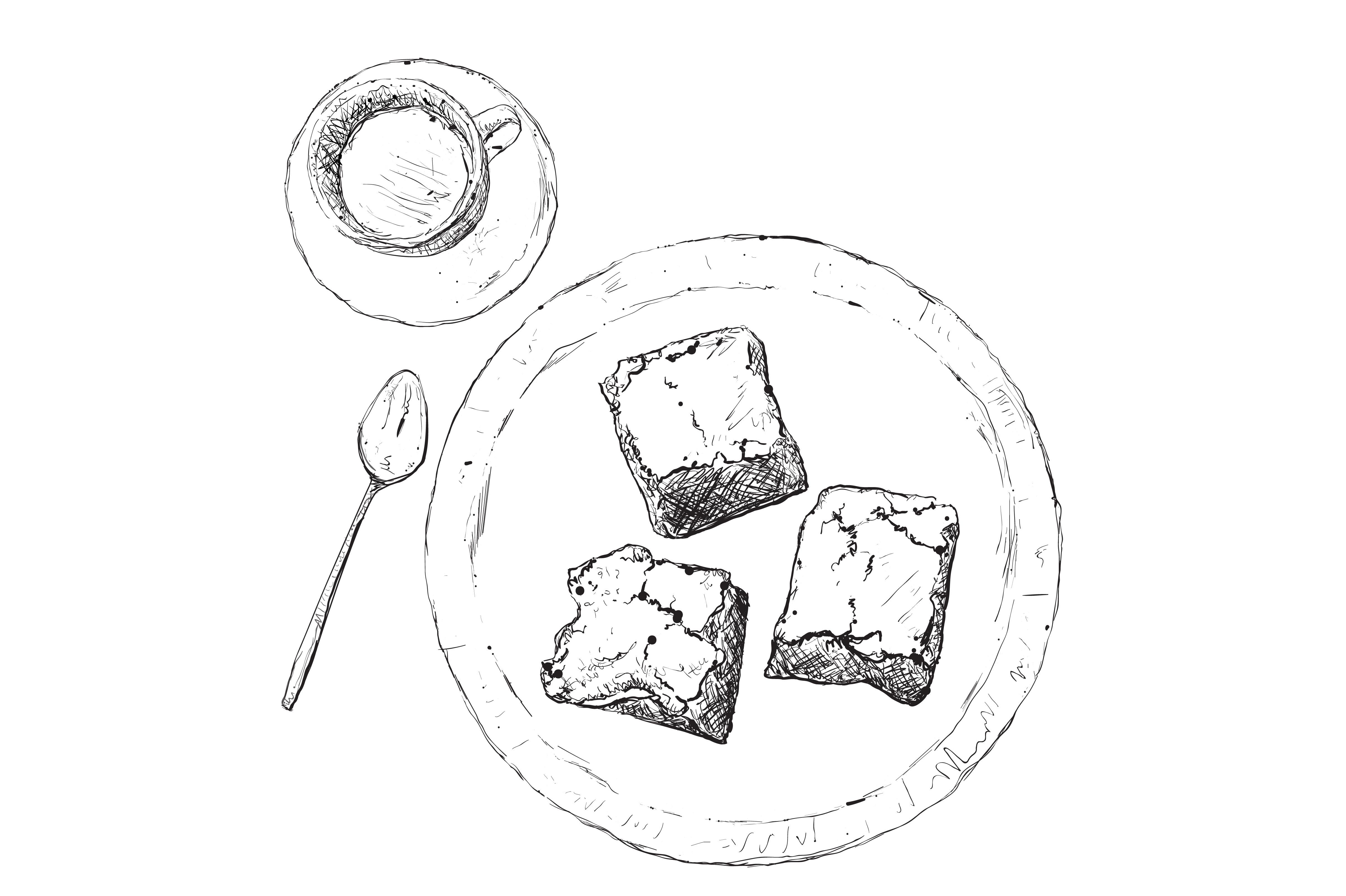 Hand drawn dessert and coffee, a Food Illustration by Sketching
