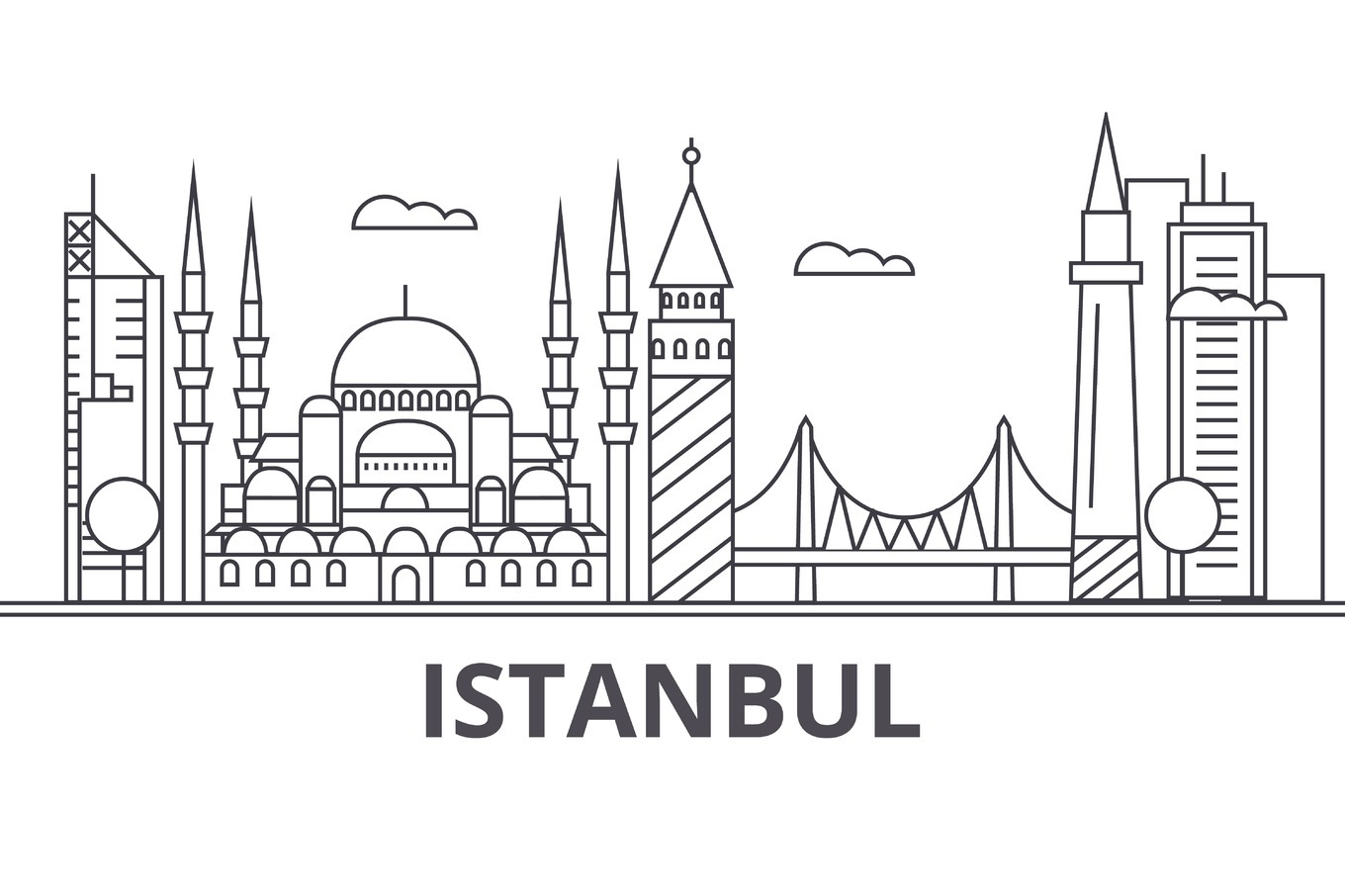 Istanbul architecture line skyline illustration. Linear vector ...