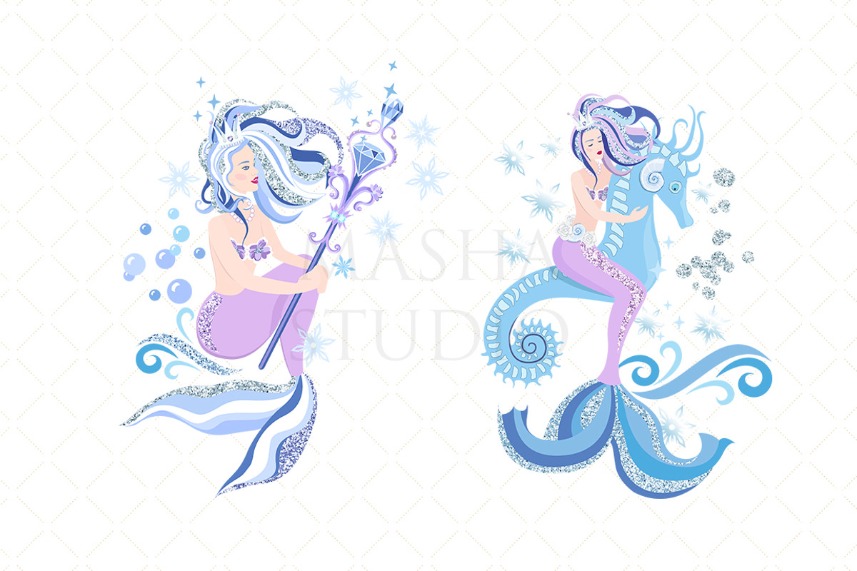 ICE QUEEN MERMAIDS clipart, an Illustration by Masha Studio