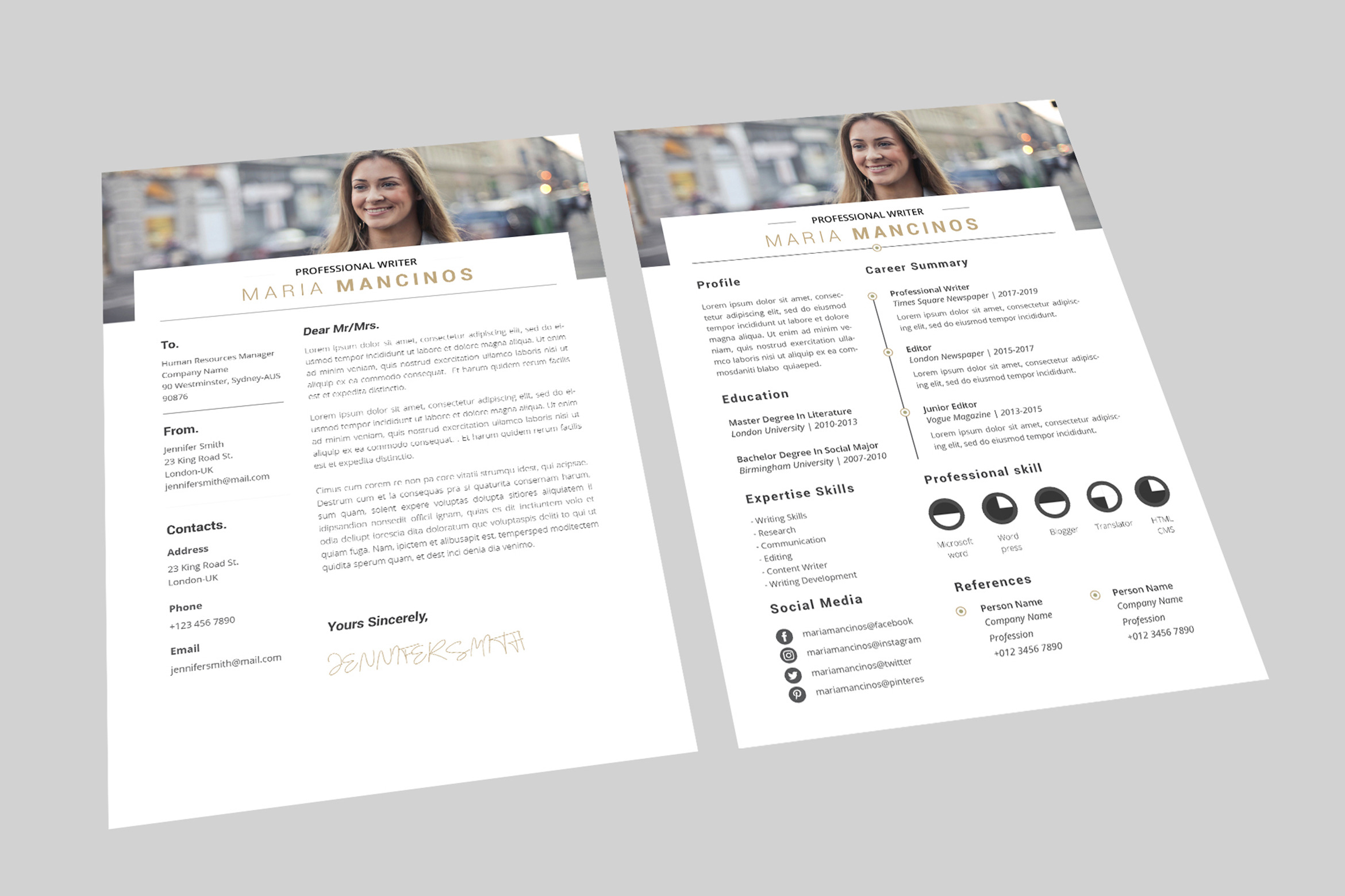 Maria Writer Resume Designer, a Resume Template by AQR Studio