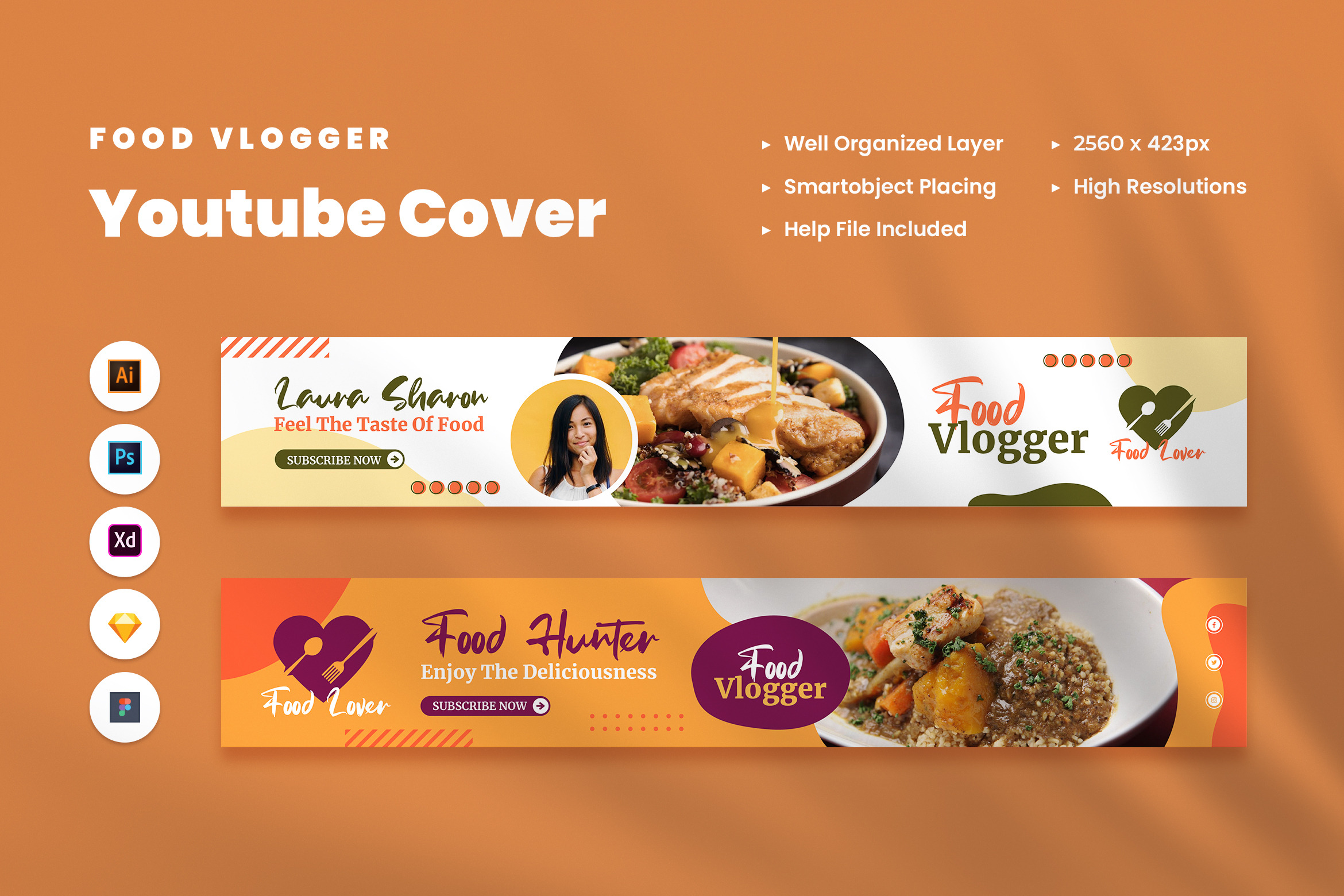 Food Vlogger Youtube Cover | Social Media Templates ~ Creative Market