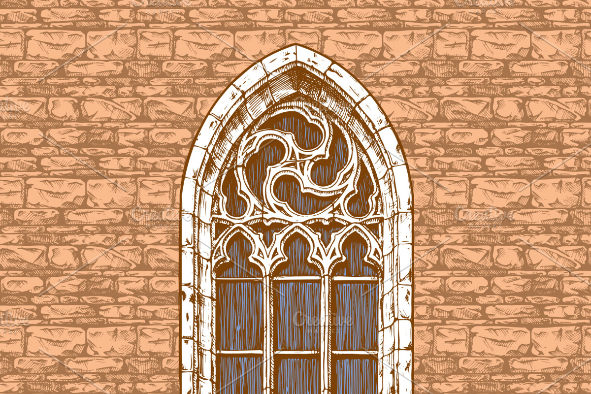 Gothic window at the wall, a Decorative Illustration by CatMadePattern ...