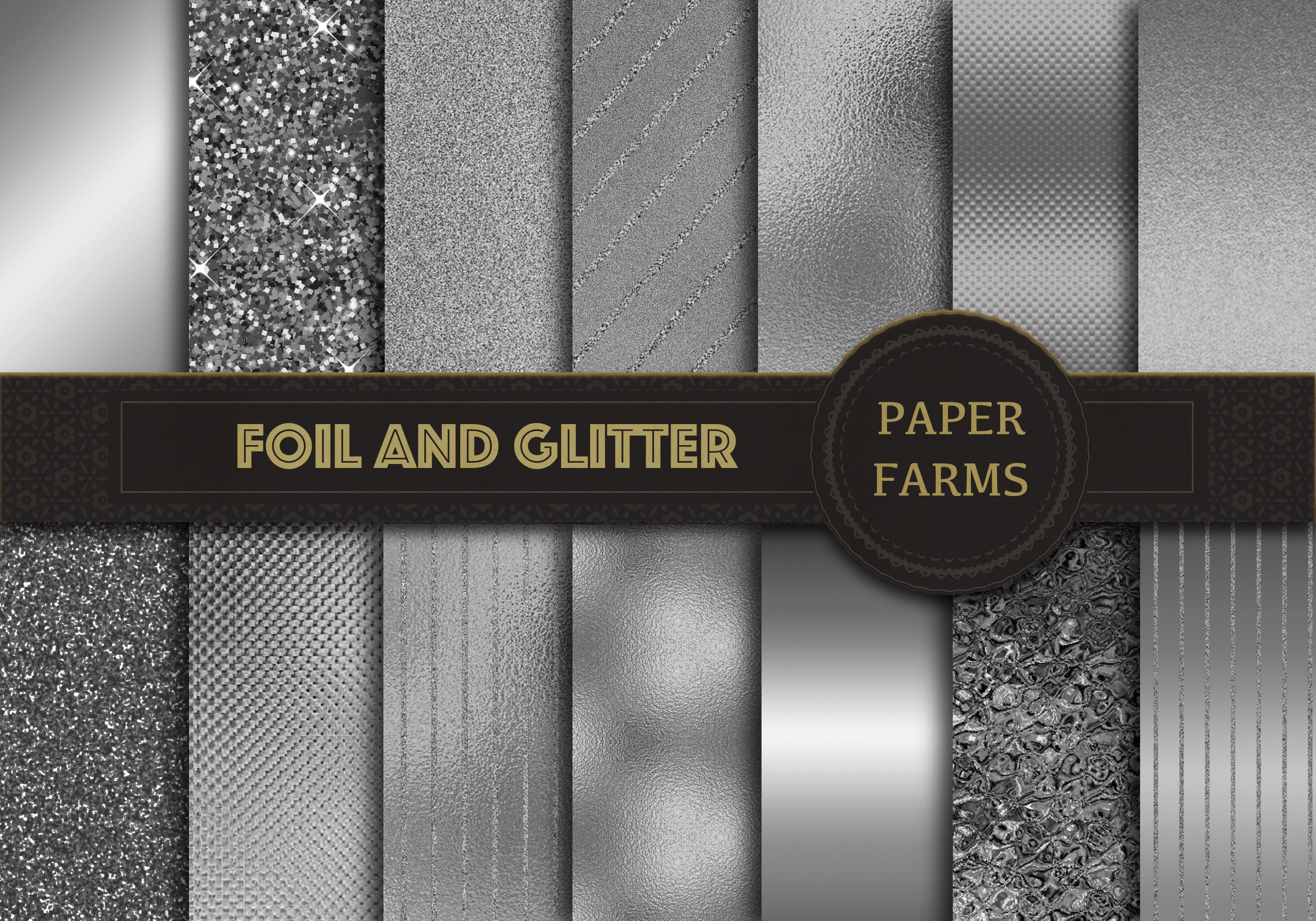 Silver foil digital paper, a Pattern Graphic by Paper Farms