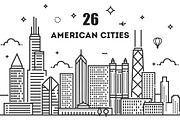 26 American Cities Linear Skyline, a Work Illustration by Tettygreen