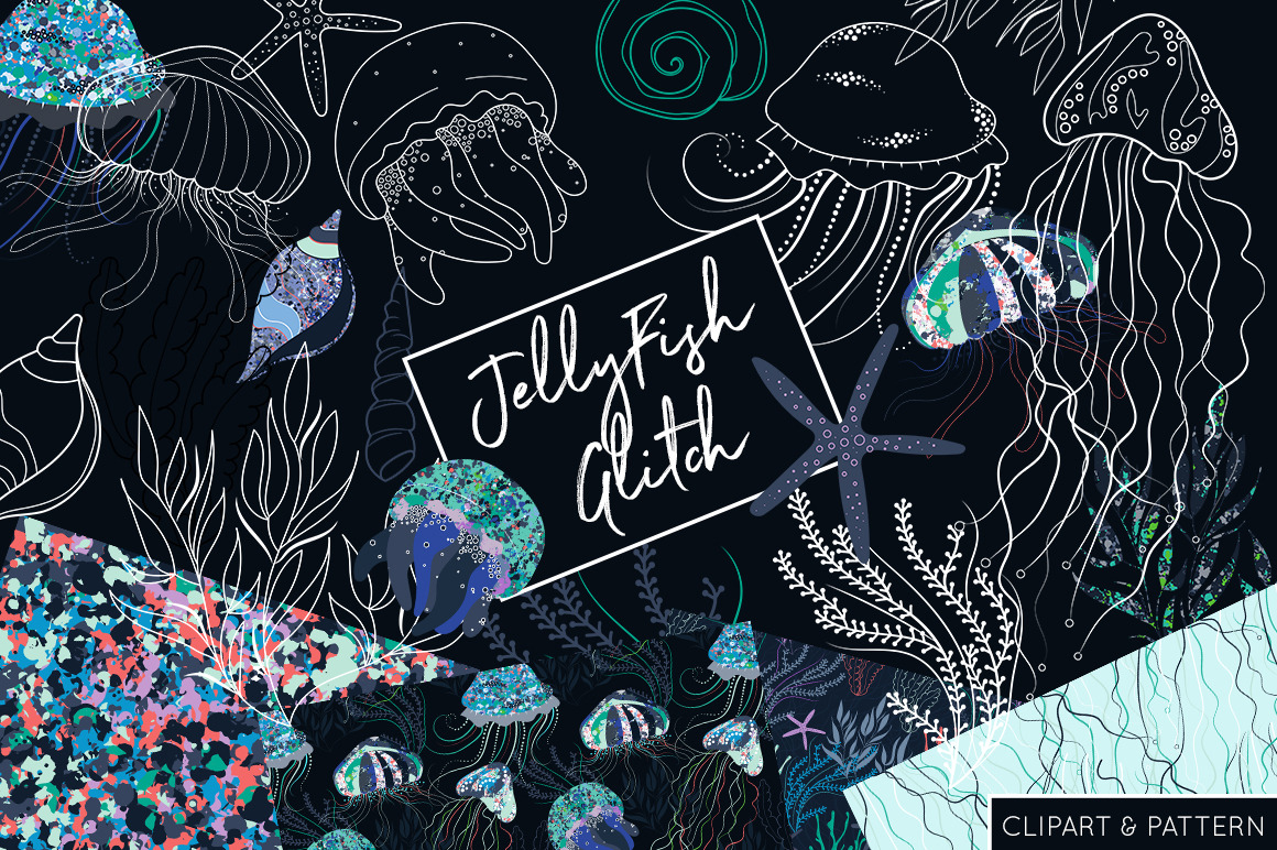 Jelly Fish Clipart and Patterns, a Texture Illustration by illuztrate