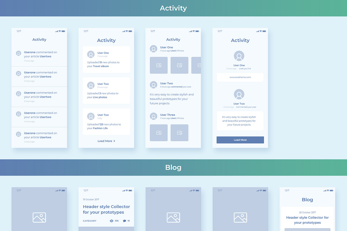 Collector iOS Wireframe UI Kit, a Wireframe Template by Creatoly