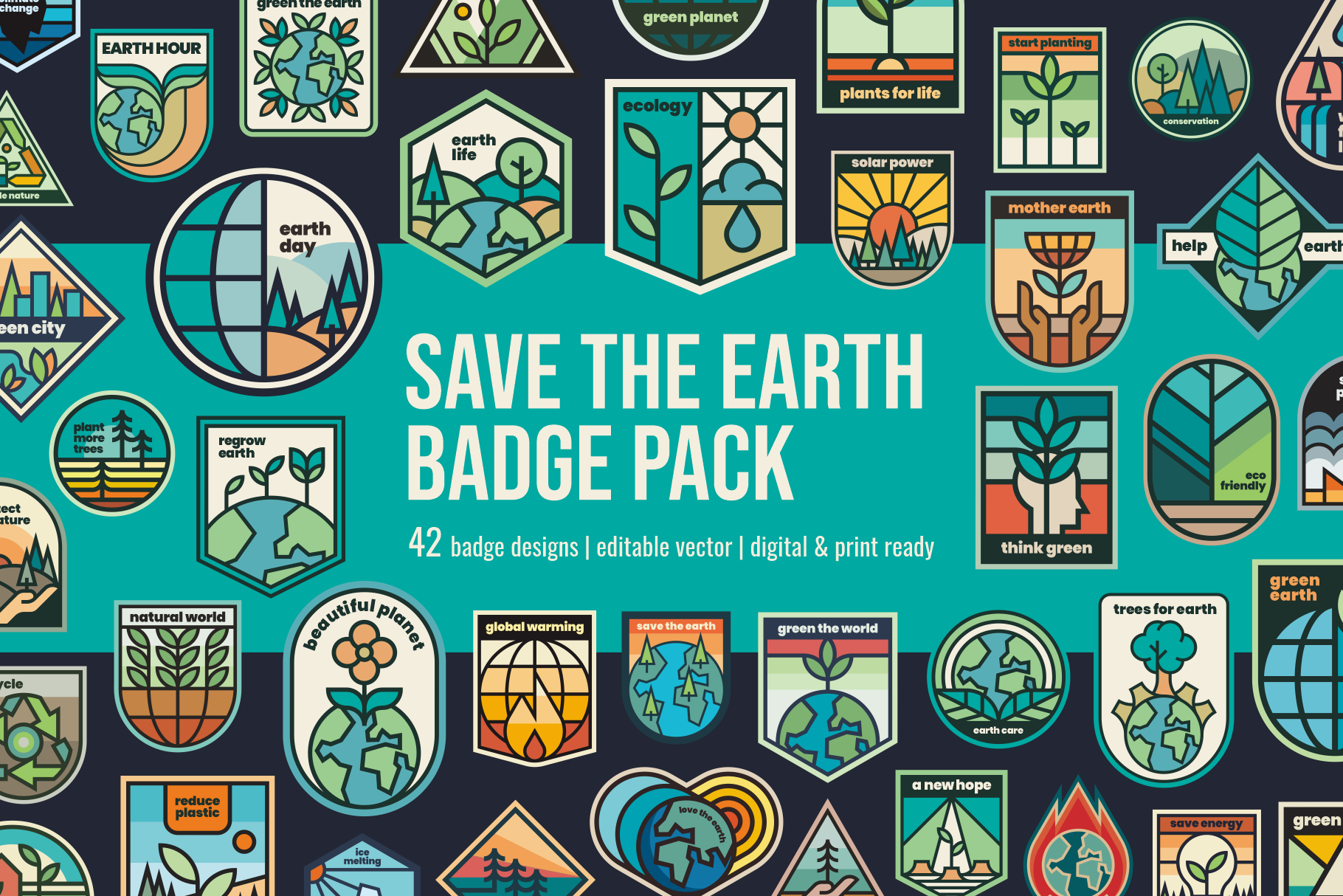 Save The Earth Badge Pack, an Illustration by tifftuff