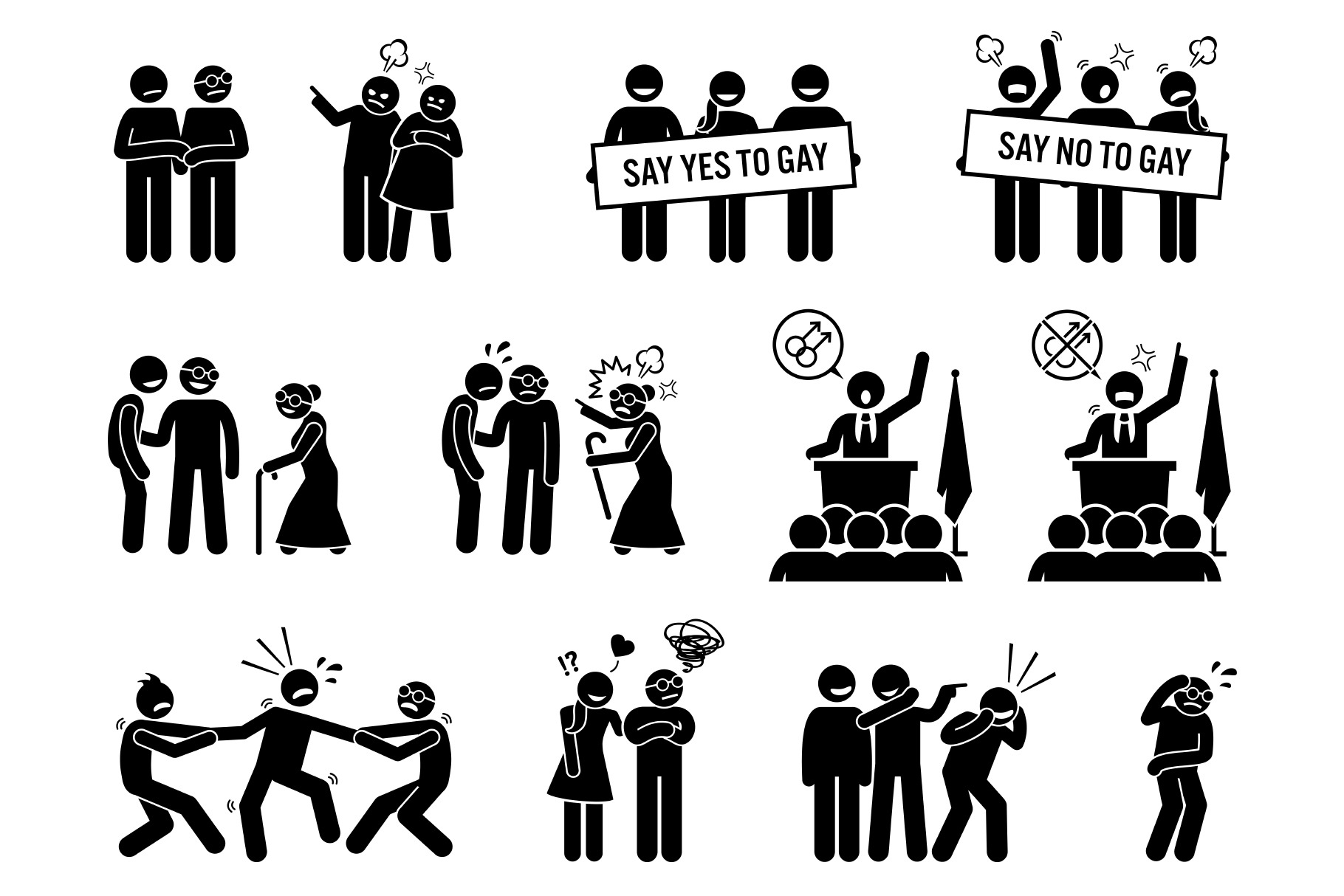 Gay Men Couple LGBTQ Problems Issues, an Icon by Leremy Stick Figures