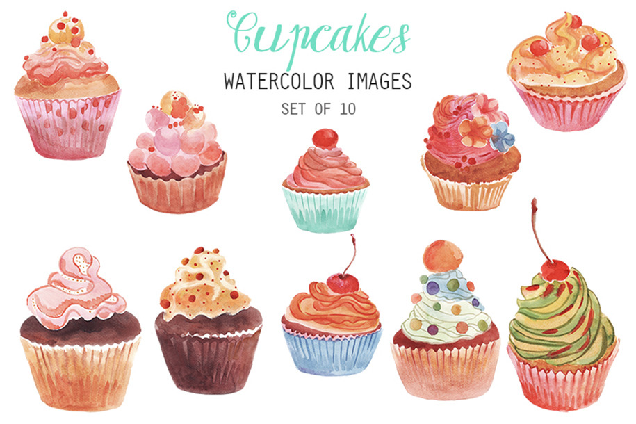 Watercolor Cupcakes Clipart, a Food Illustration by YesFoxy