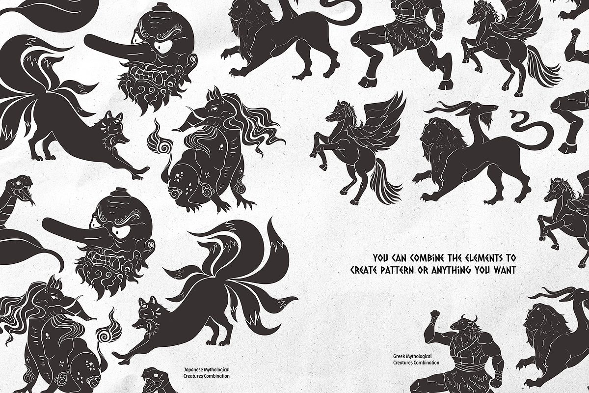 Linocut Mythical Creature Set