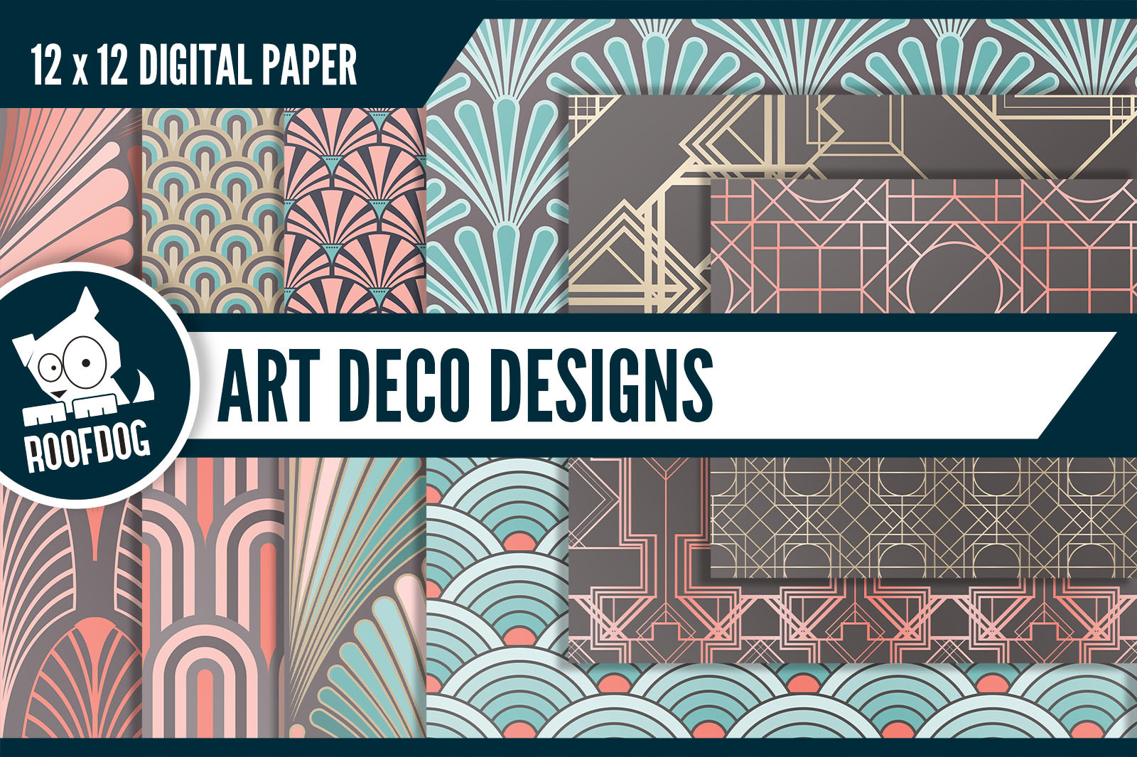 1930s Art Deco digital papers, a Pattern Graphic by Roofdog Design