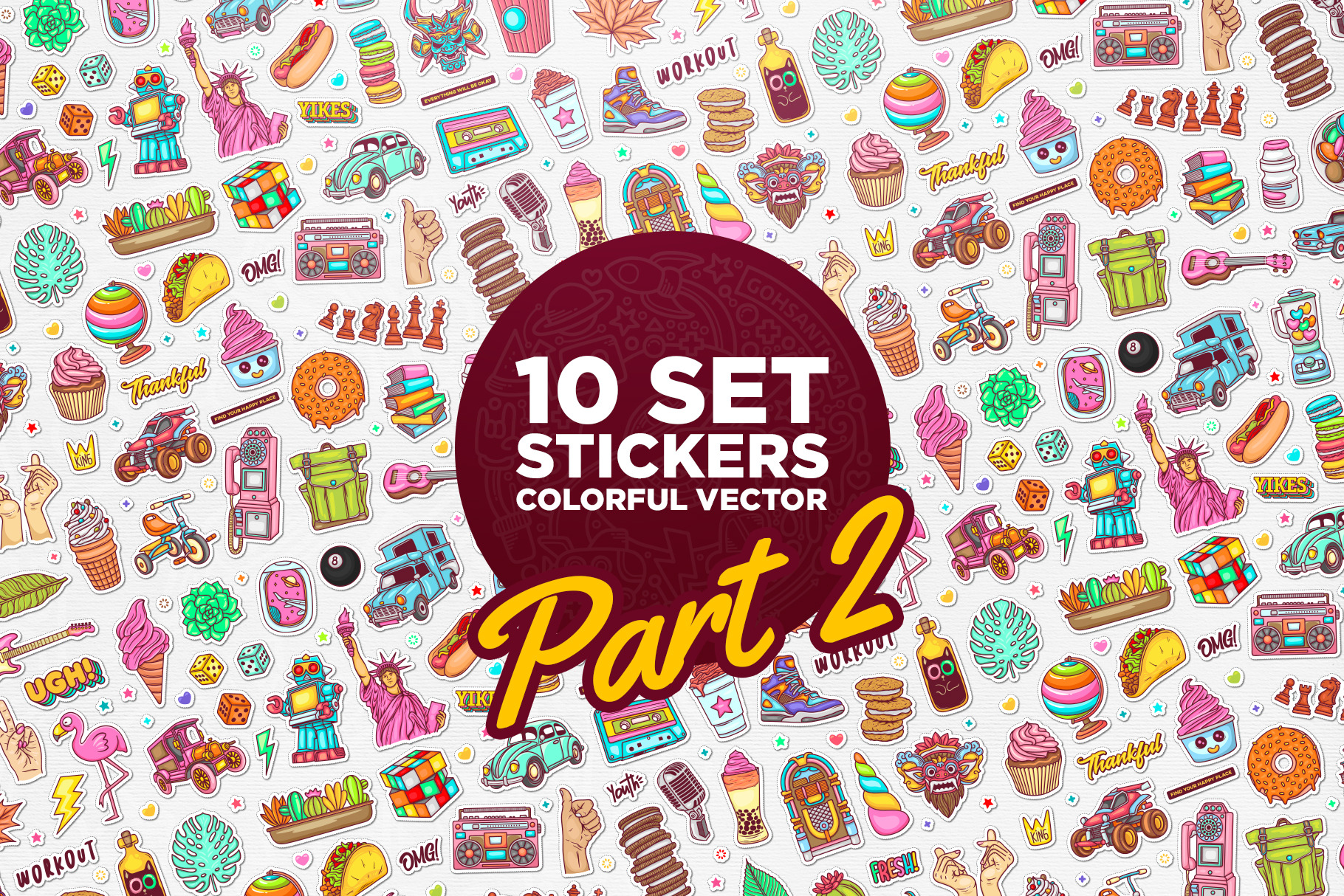 Cute Stickers Doodle Colorful 2, a Decorative Illustration by Gohsantosa