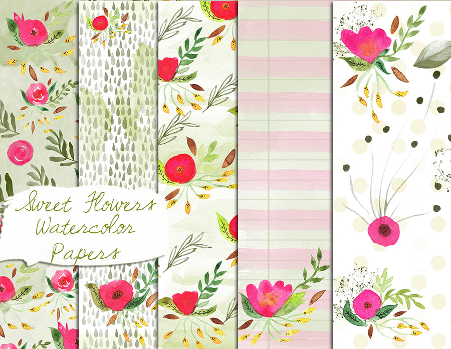 Watercolor Flowers Paper Set | Graphic Patterns ~ Creative Market